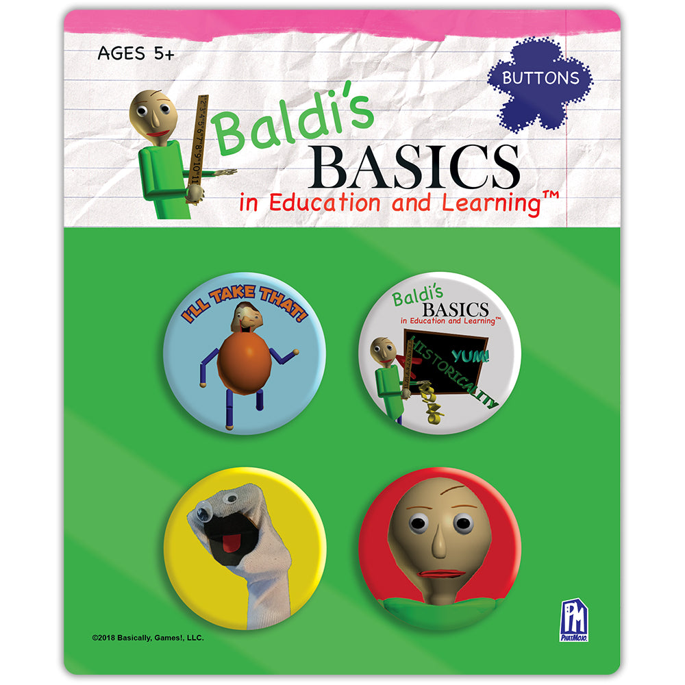 Baldi's Basics - Buttons 4-Pack (Four 1.5" Buttons w/ Pins, Series 1 ...